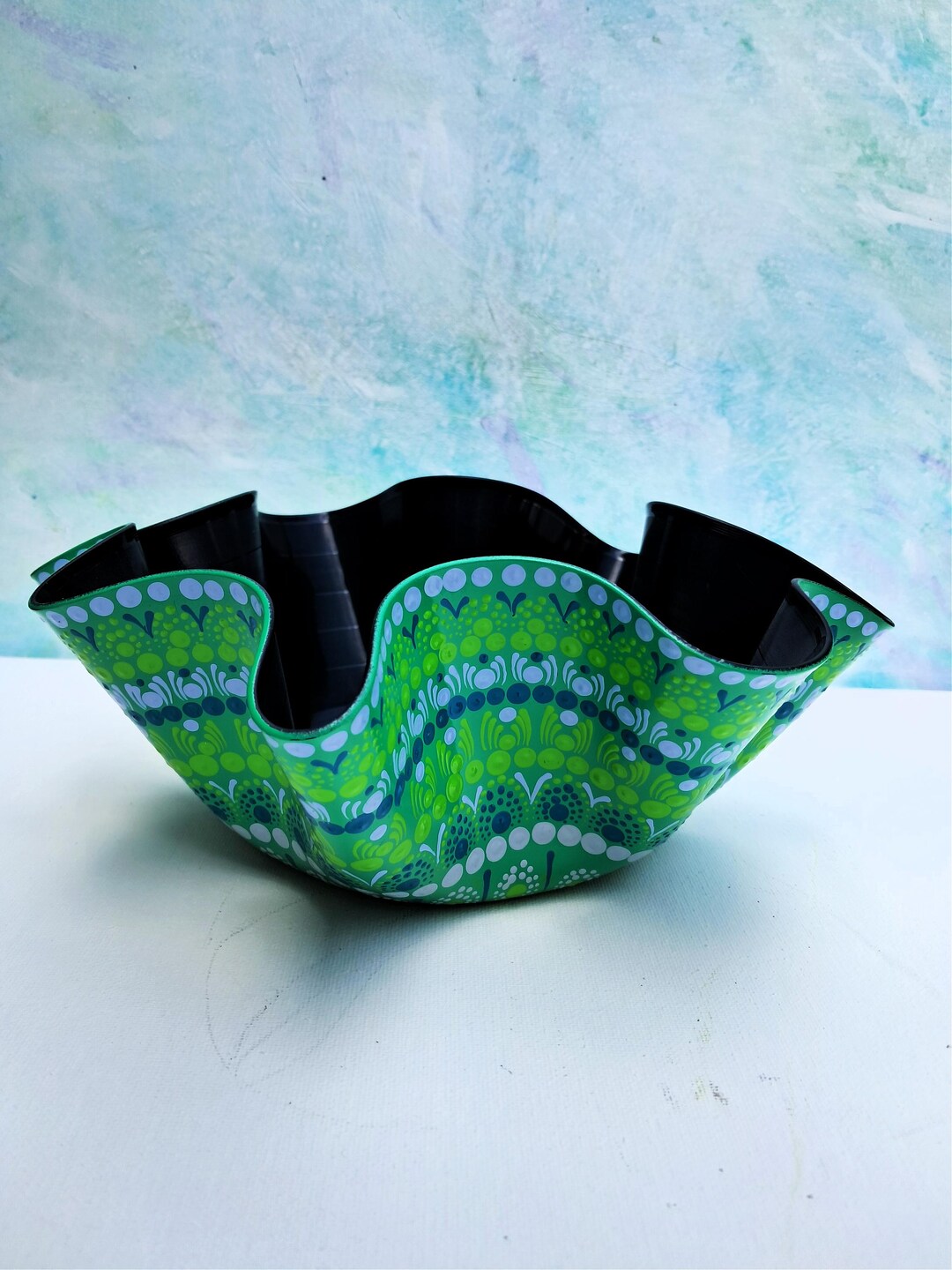 Hand Painted Vinyl Record, Melted Vinyl Record, Green Background ...