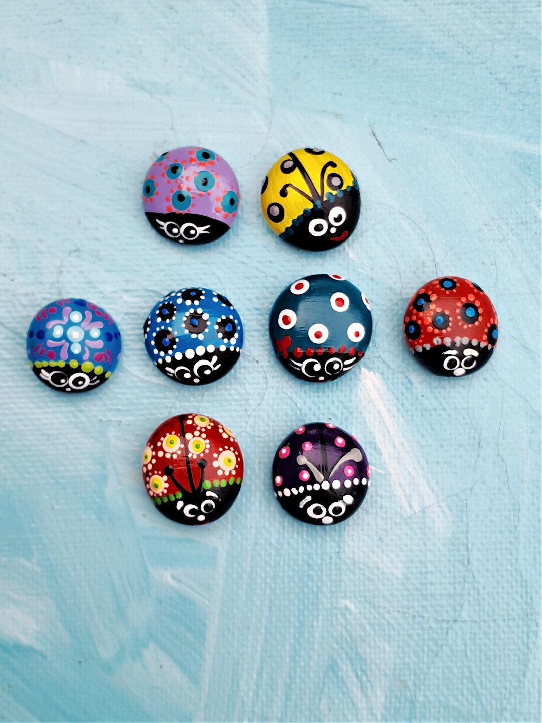 Itty Bitty Ladybug Magnets, Hand Painted Glass, Tiny Ladybugs, Set of 8 ...