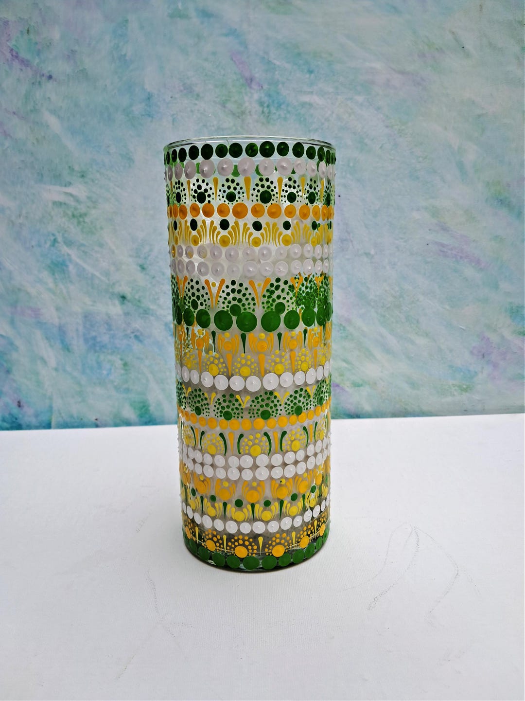 Hand Painted Glass Vase, Mandala Art Design, Spring Colors, 8 1/4 ...