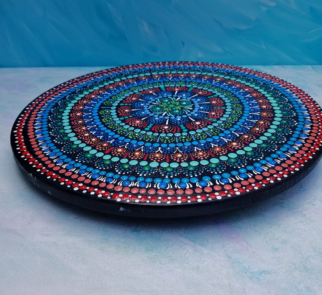 Painted Lazy Susan, 12 Inch Turntable, Mandala Art, Dot Art, Table ...