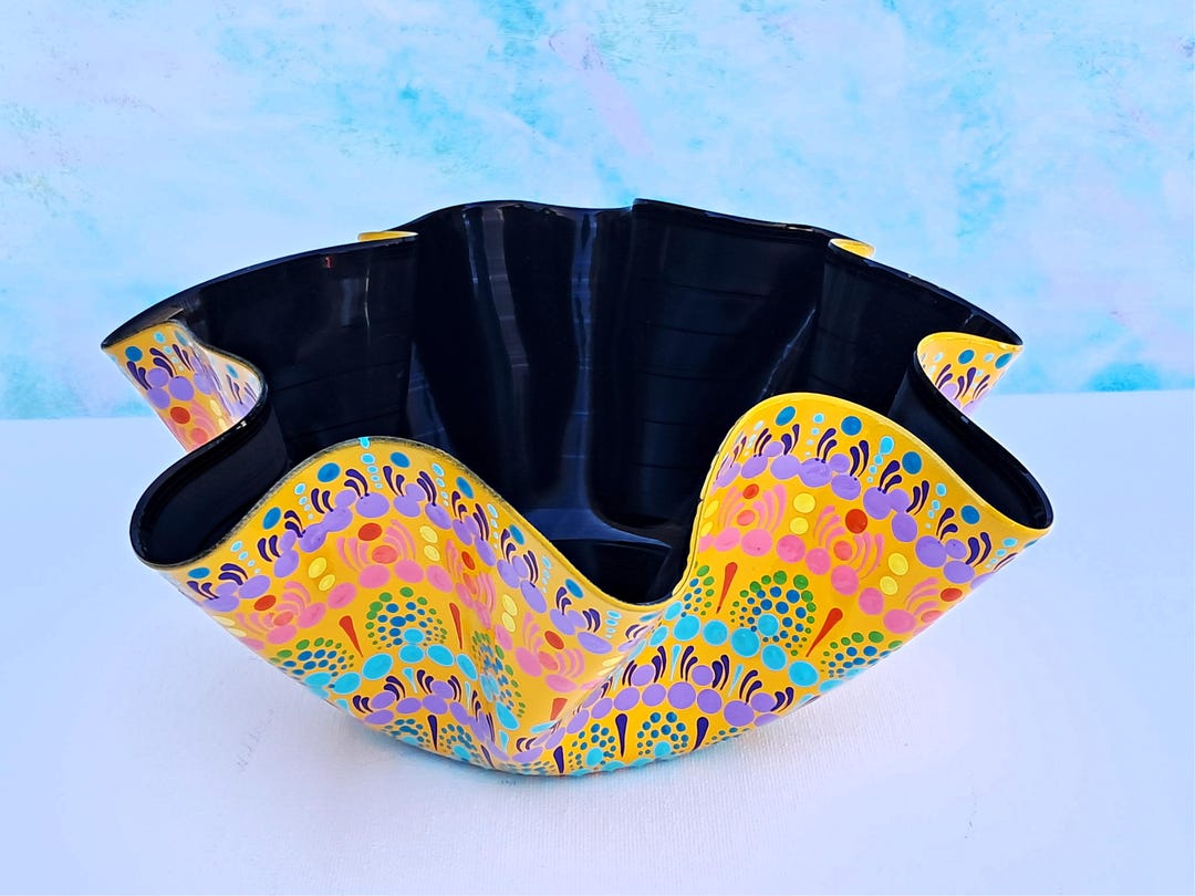 Hand Painted Vinyl Record, Melted Vinyl Record, Vinyl Bowl, Golden ...