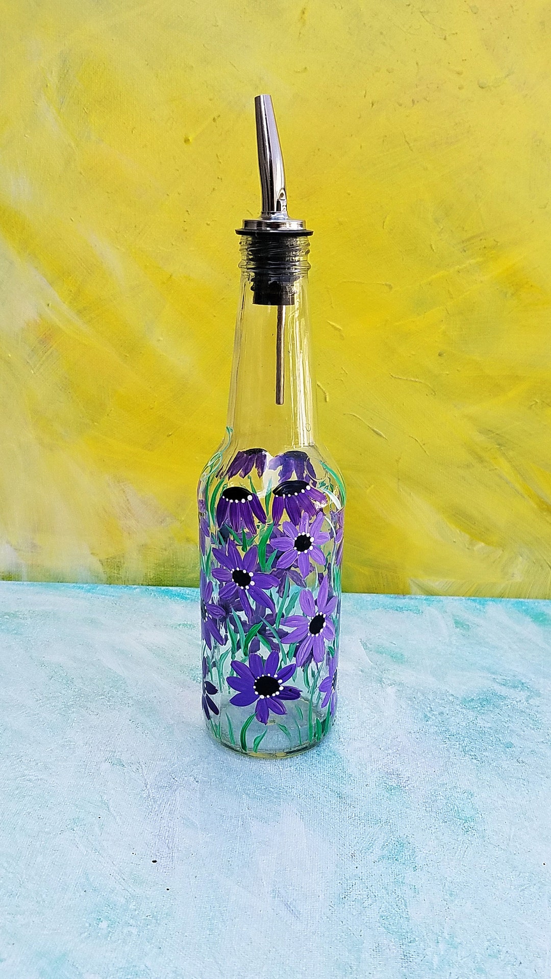 Dish Soap Dispenser, Recycled Clear Bottle, Painted Glass, Oil and ...