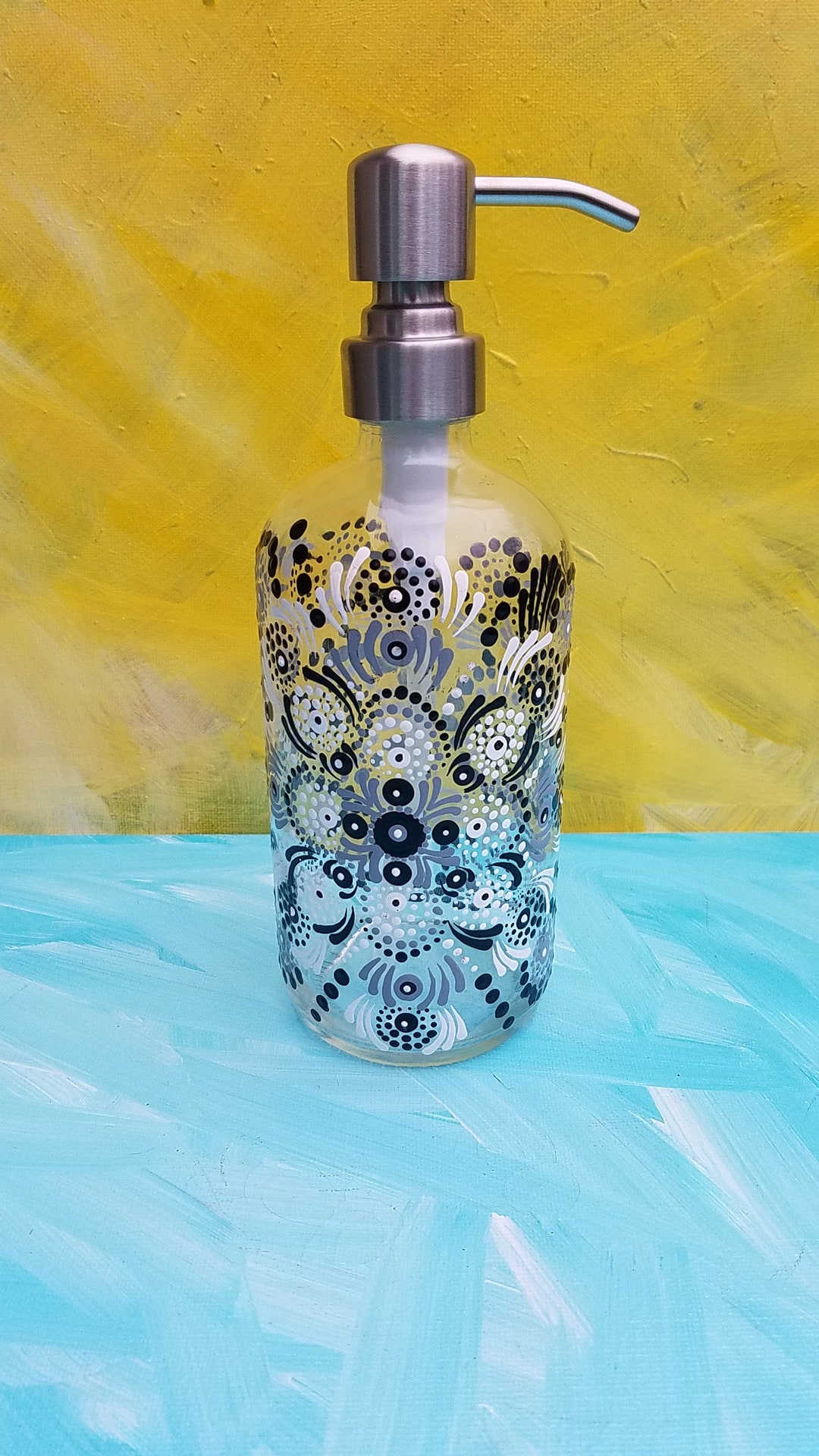 Soap or Lotion Dispenser, Hand Painted Glass Soap Dispenser, Mandala ...