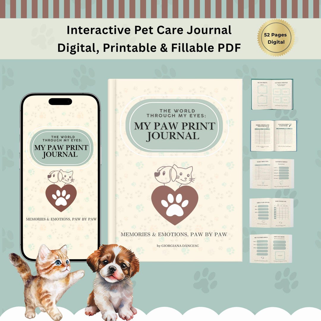 Pet Care Journal | Digital and Printable Pet Health Tracker | Editable ...