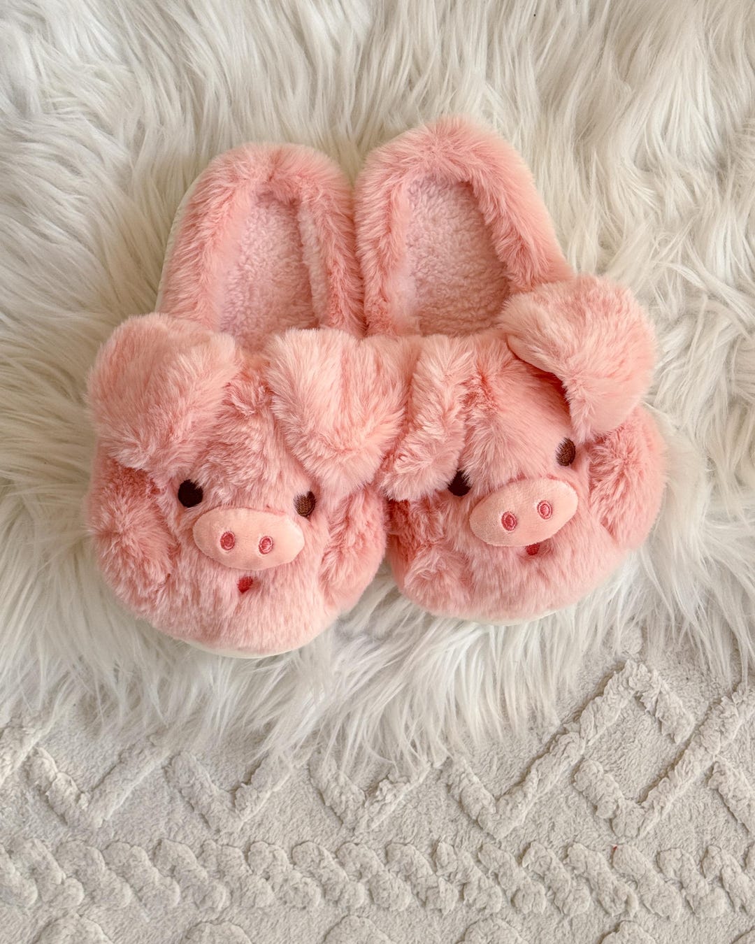 Cozy Pink Piggy Cartoon Fuzzy Slippers, Warm Indoor Home Shoes, Animal ...