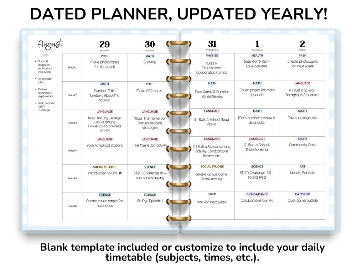 Printable Teacher Planner Dated 2024-2025, Free Yearly Updates, Teacher ...