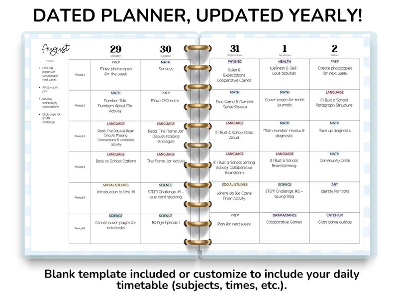 Printable Teacher Planner Dated 2024-2025, Free Yearly Updates, Teacher ...