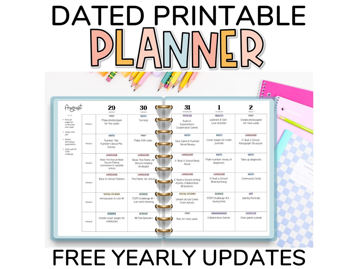 Printable Teacher Planner Dated 2024-2025, Free Yearly Updates, Teacher ...