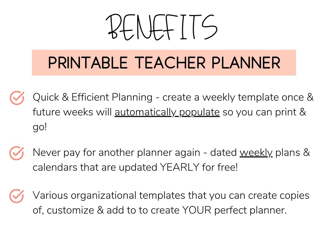 Printable Teacher Planner Dated 2024-2025, Free Yearly Updates, Teacher ...
