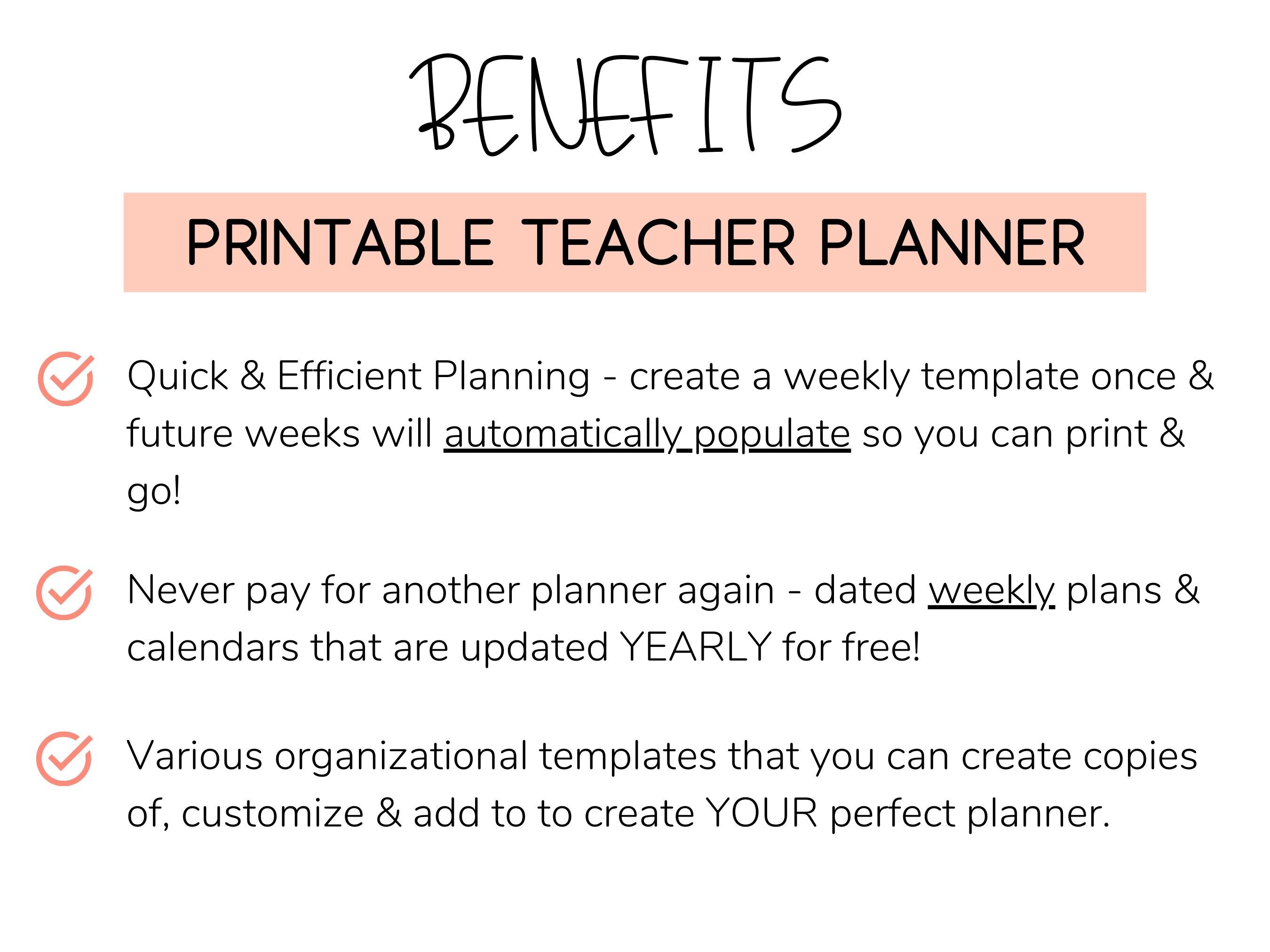 Printable Teacher Planner Dated 2024-2025, Free Yearly Updates, Teacher ...
