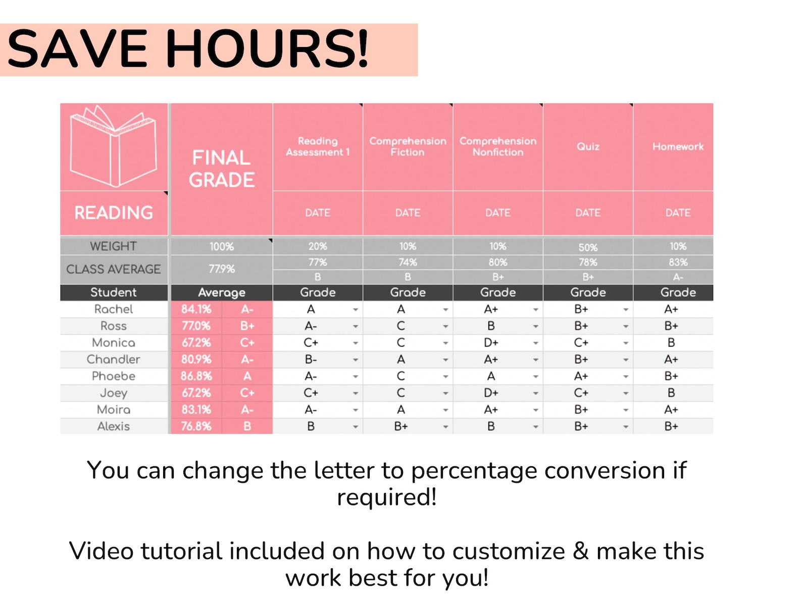 Google Sheets Gradebook - Teacher Gradebook for Automatic Mark ...