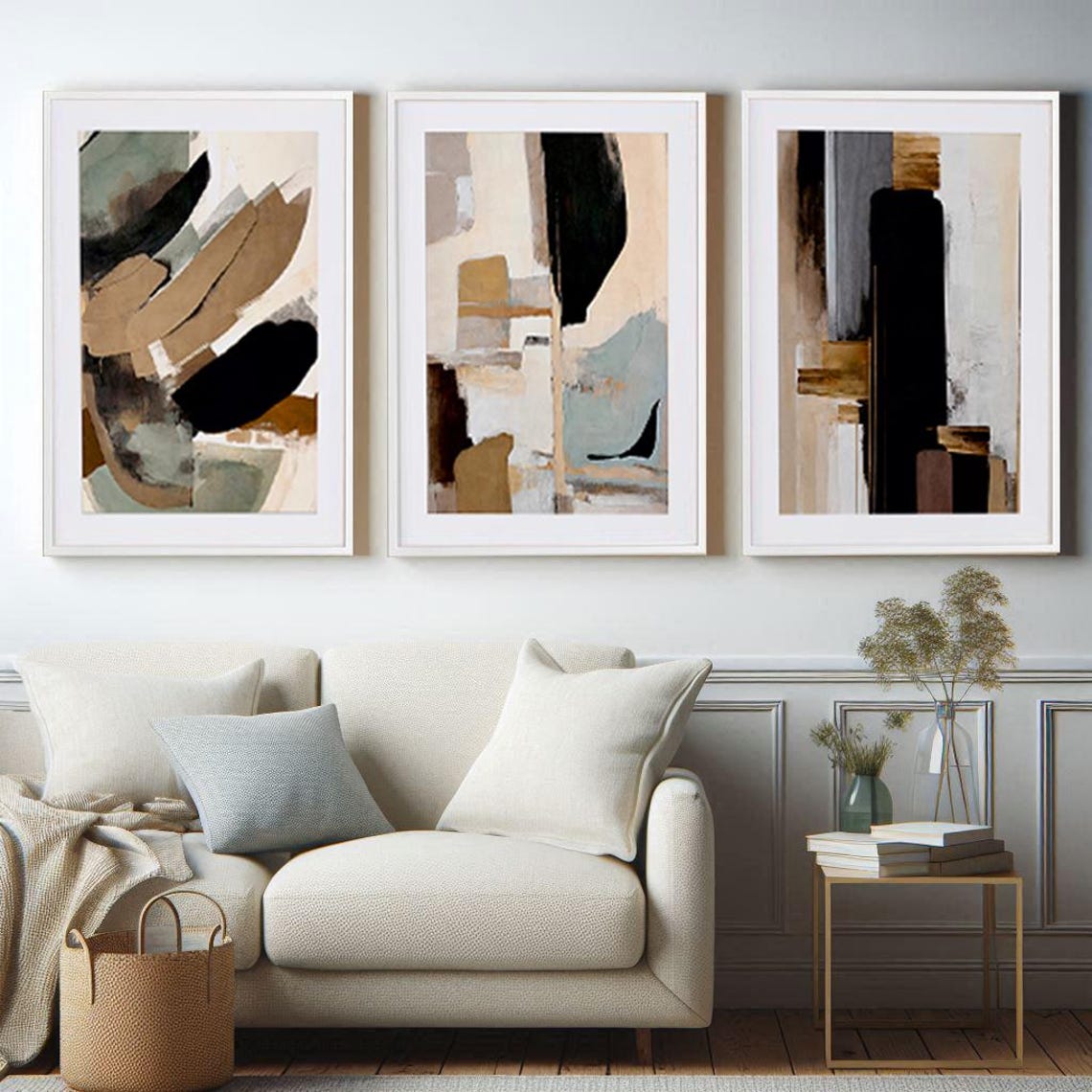 Minimalist Wooden Frame Abstract Art Set Wooden Framed Wall Art Triple ...