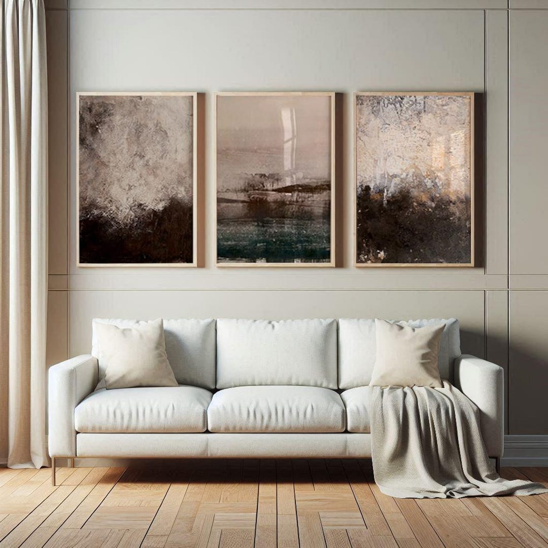 Modern Wooden Framed Poster Set: Abstract Landscape Art for Living Room ...