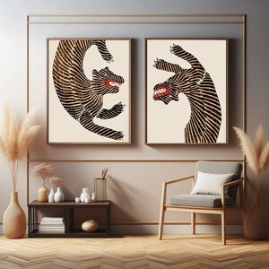 Modern Tiger Diptych Poster Set for Home Decor, Stylish Tiger Artwork ...