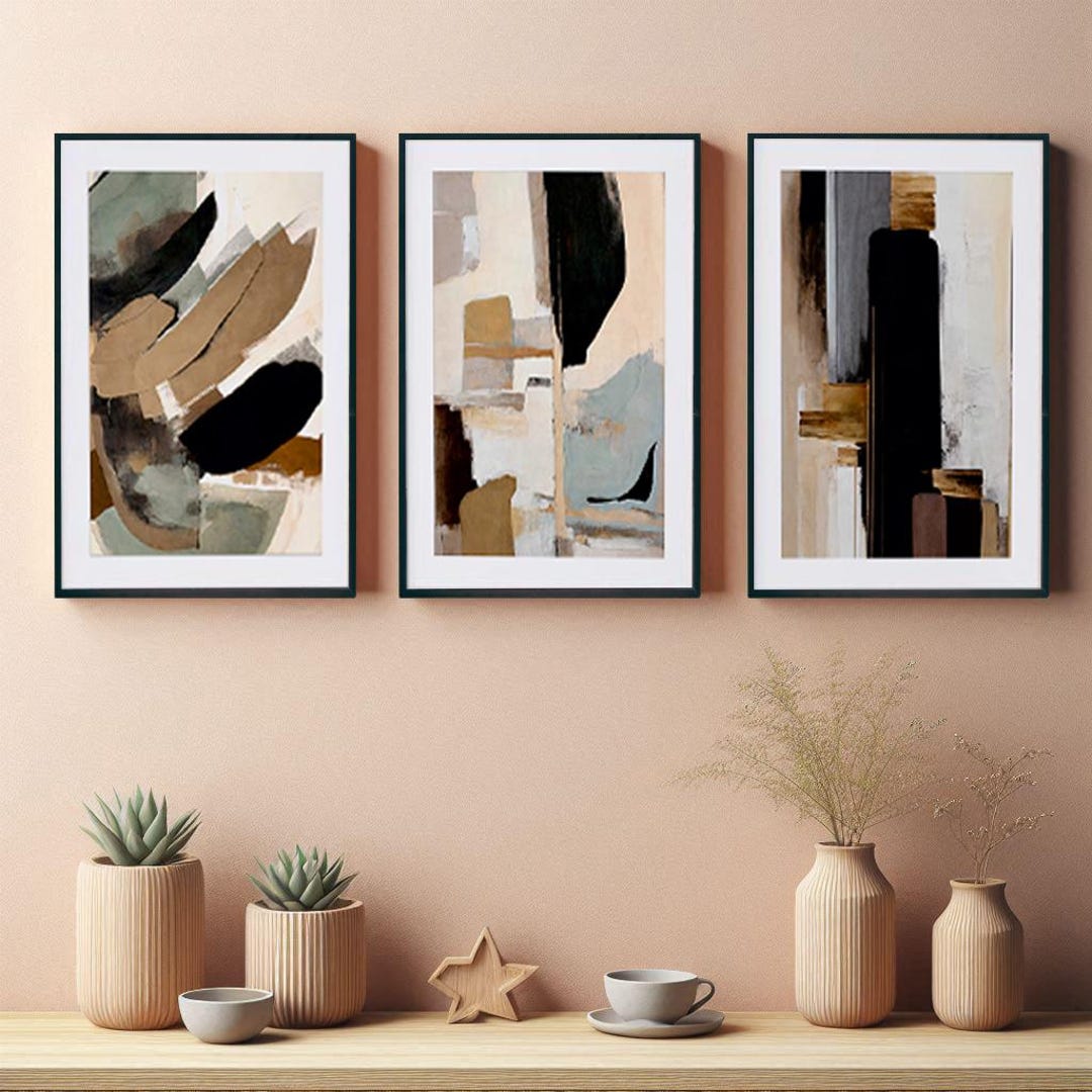 Minimalist Wooden Frame Abstract Art Set Wooden Framed Wall Art Triple ...