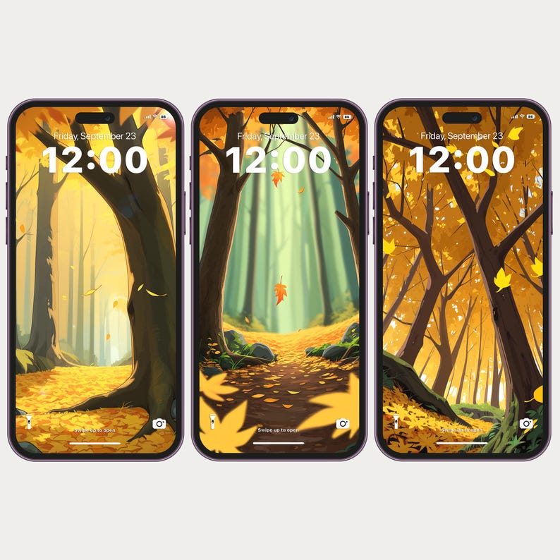 Fall Forest Phone Wallpapers 7-pack, Digital Art, iPhone Aesthetic Lock ...