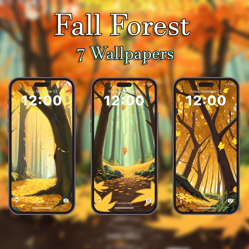 Fall Forest Phone Wallpapers 7-pack, Digital Art, iPhone Aesthetic Lock ...