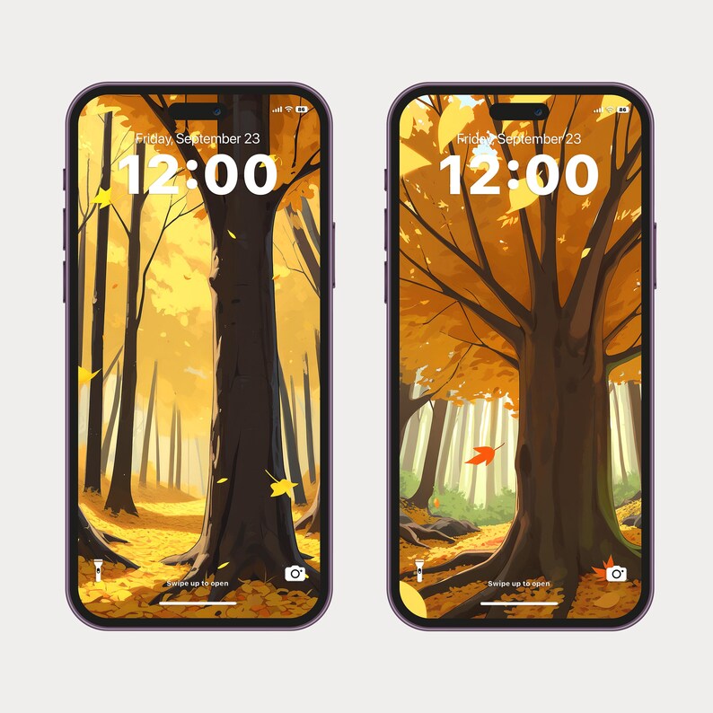 Fall Forest Phone Wallpapers 7-pack, Digital Art, iPhone Aesthetic Lock ...