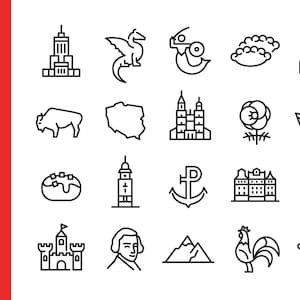 Poland Icons. Set of 20 Iconic Symbols Representing Poland. Palace of ...