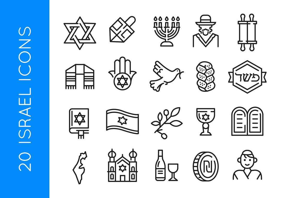 Israel Icons. Set of 20 Icons Depicting Cultural and Religious Symbols ...