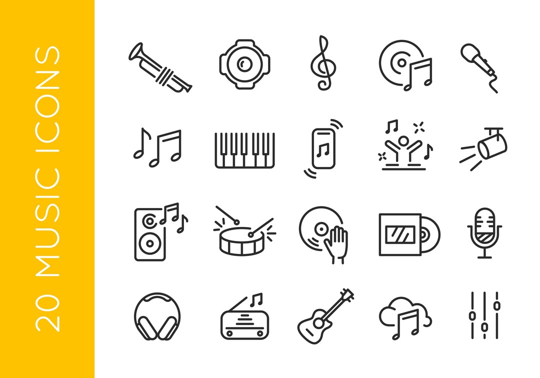 Music Icons. Set of 20 Music-themed Icons. Guitar, Microphone, Music ...