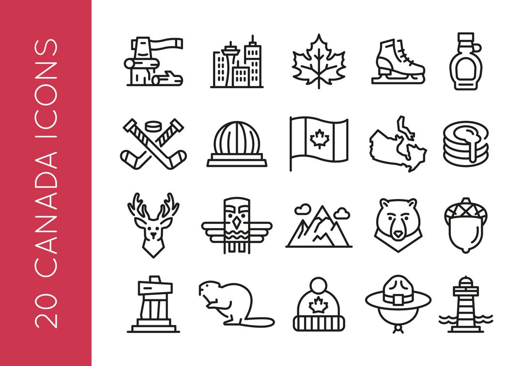 Canada Icons. Set of 20 Minimal Icons Featuring Canadian Symbols Like ...