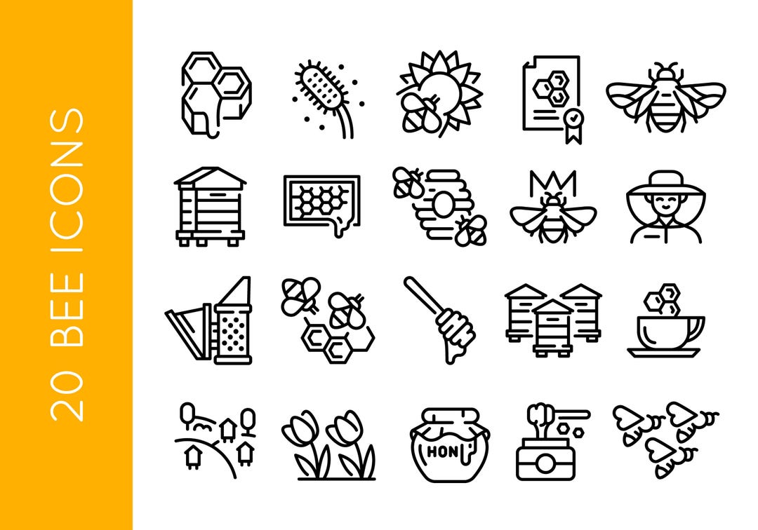 Bee Icons. Set of 20 Beekeeping and Honey-themed Trendy Minimal Icons ...