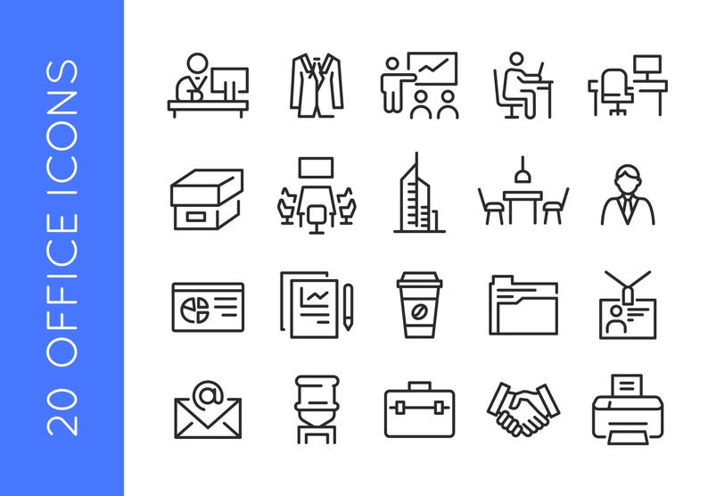 Office Icons. Set of 20 Office and Business-themed Trendy Minimal Icons ...