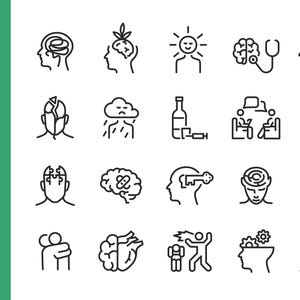 Mental Health Icons. Set of 20 Mental Health Minimalist Icons. Brain ...