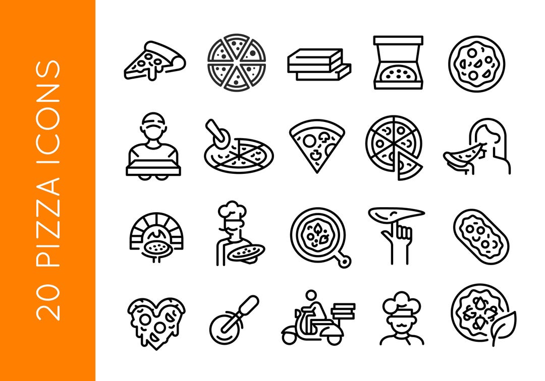 Pizza Icons. Set of 20 Pizza-themed Trendy Minimal Icons. Slice, Whole ...