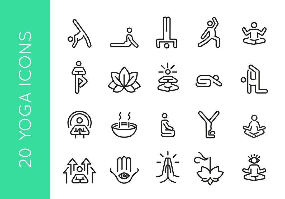 Yoga Icons. Set of 20 Yoga and Meditation-themed Minimal Icons. Lotus ...
