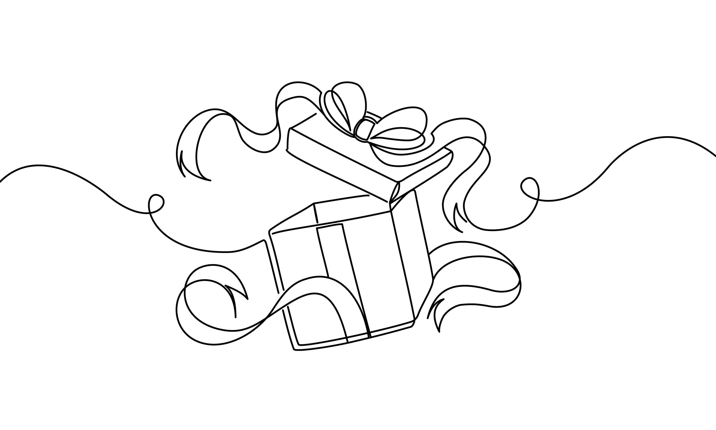 Gift Box Icon in a Minimal One-line Style. Open Present With Ribbon and ...