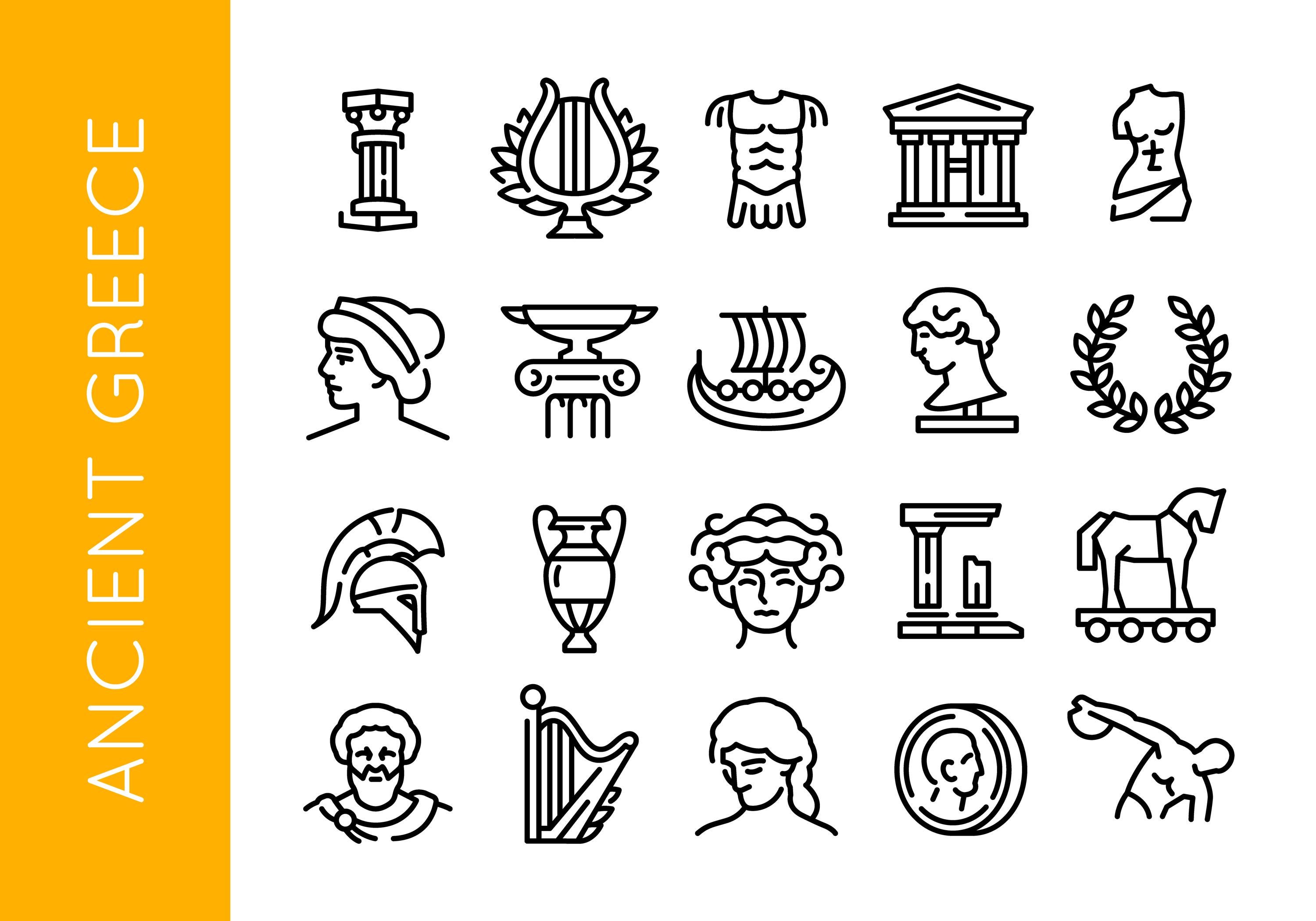 Ancient Greece Icons. Set of 20 Icons Themed Around Ancient Greek ...