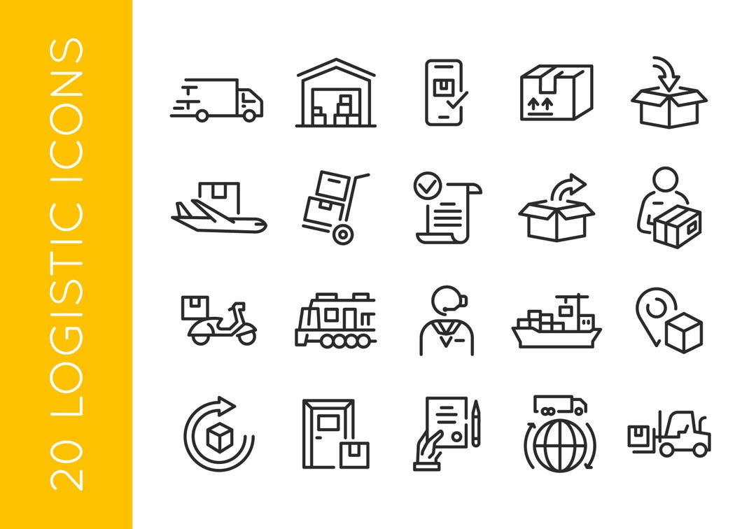 Logistics Icons. Set of 20 Icons Representing Logistics Elements ...