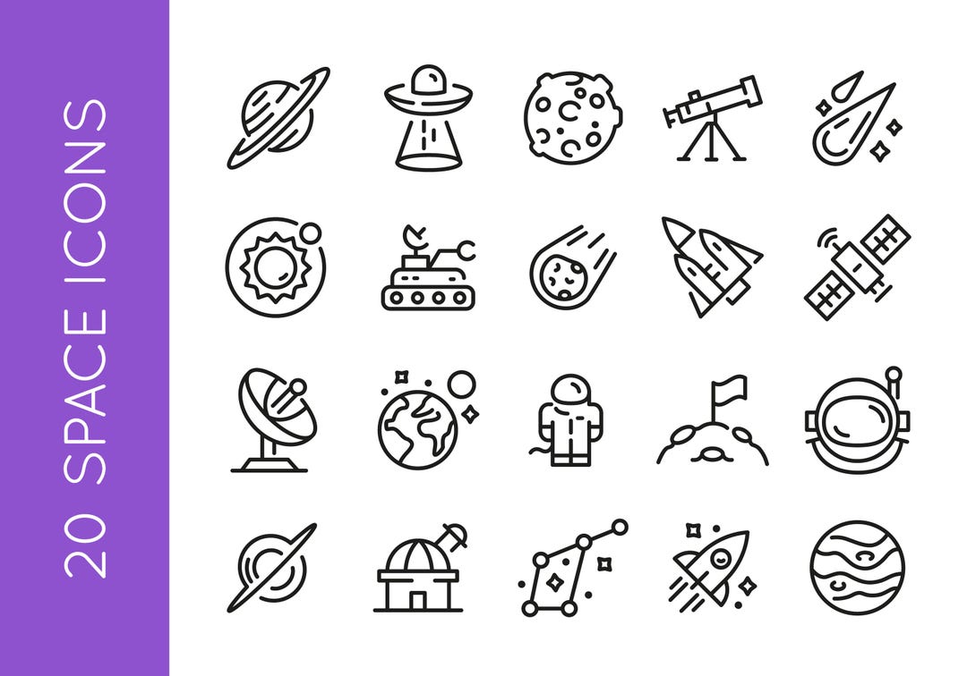 Space Icons. Set of 20 Space and Astronomy-themed Trendy Minimal Icons ...