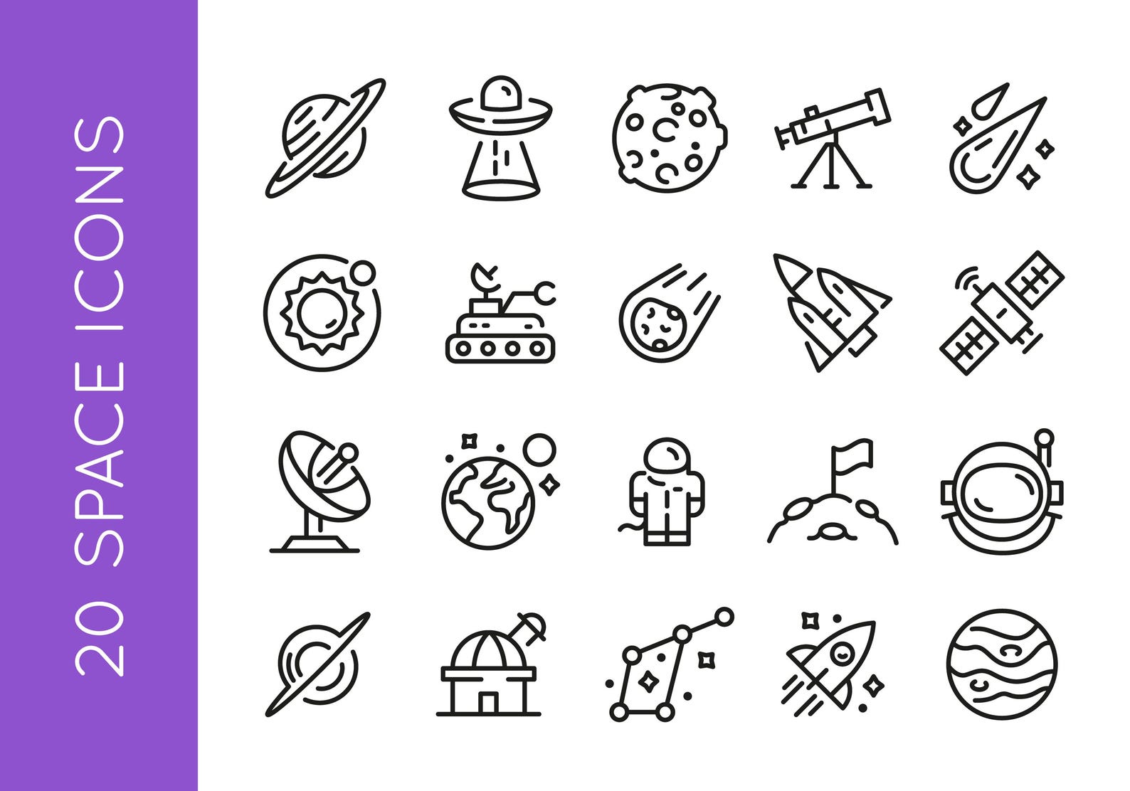 Space Icons. Set of 20 Space and Astronomy-themed Trendy Minimal Icons ...