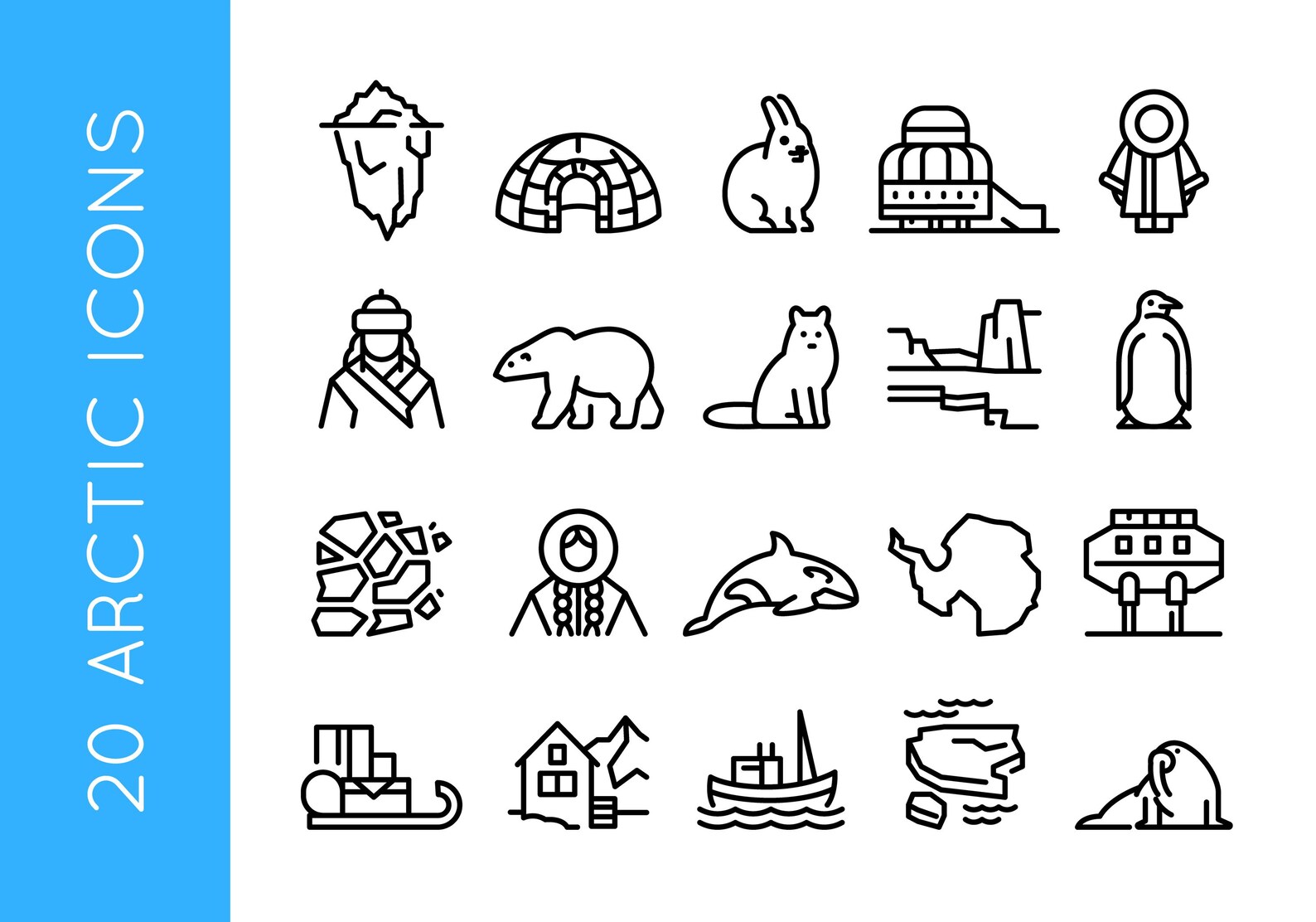 Arctic Icons. Set of 20 Icons Themed Around Arctic Life, Wildlife, and ...