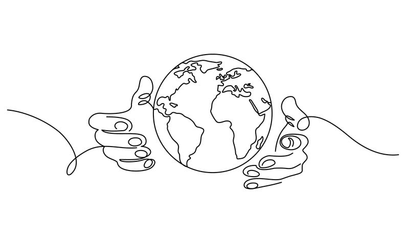 Earth in Hands Icon. Minimal Single-line Design Showing Hands Holding ...