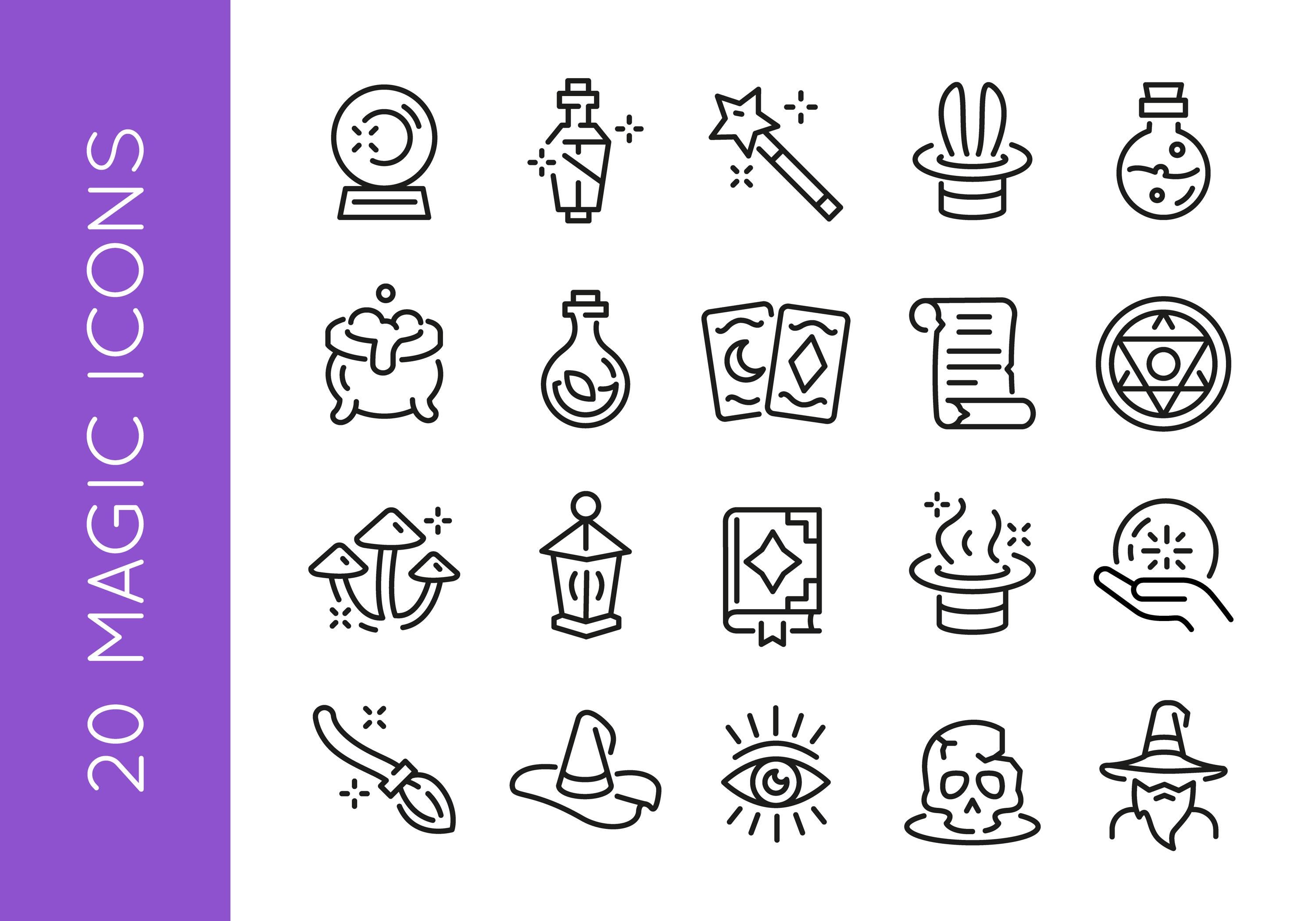 Magic Icons. Set of 20 Mystical and Fantasy-themed Trendy Minimal Icons ...