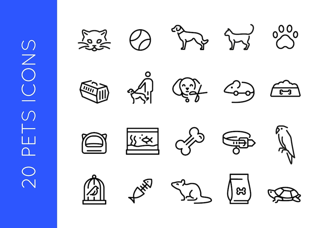 Pets Icons. Set of 20 Icons Featuring Pet-related Items and Animal ...