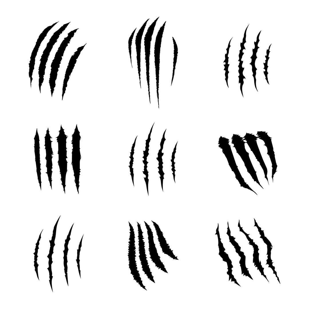 Claw Marks Icons Set. Collection of 9 Bold, Jagged Scratch Designs in ...