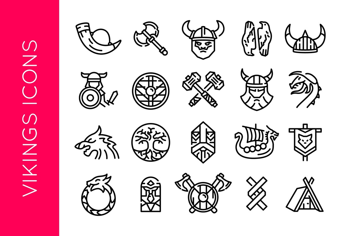 Viking Icons. Set of 20 Viking-themed Minimal Icons. Drinking Horn ...