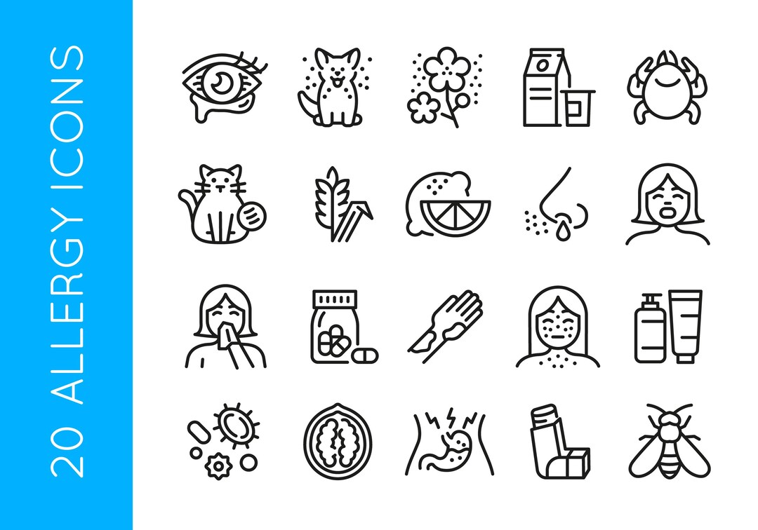 Allergy Icons. Set of 20 Allergy-themed Trendy Minimal Icons. Pollen ...