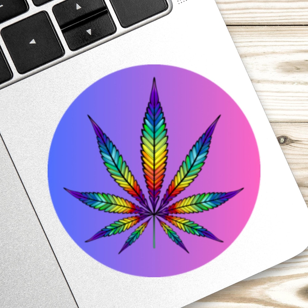 Rainbow Cannabis Leaf - Colorful Marijuana Flower - High Quality Round ...