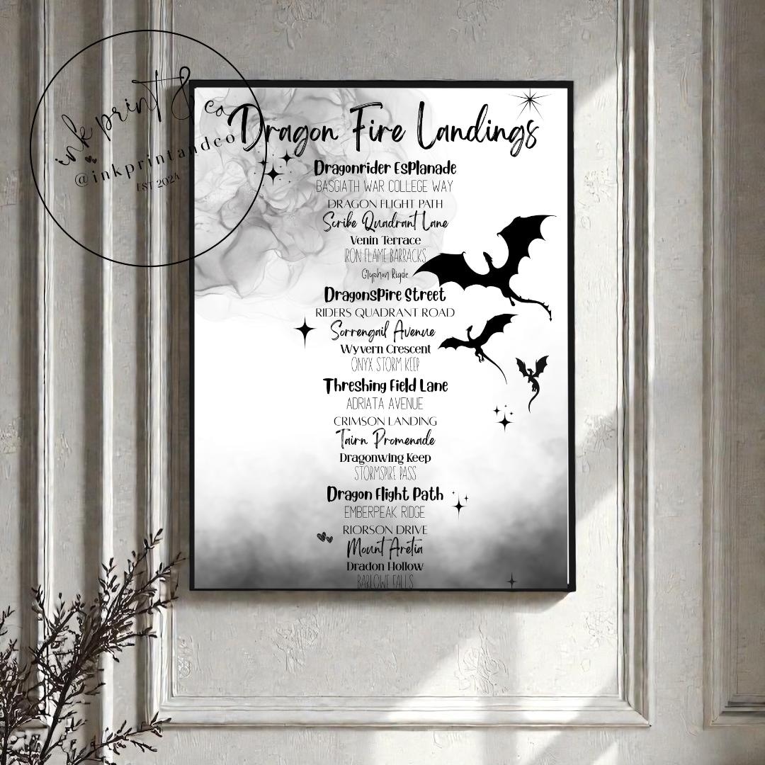 Fourth Wing Inspired Print, Dragon Fire Landings Map Art (digital ...