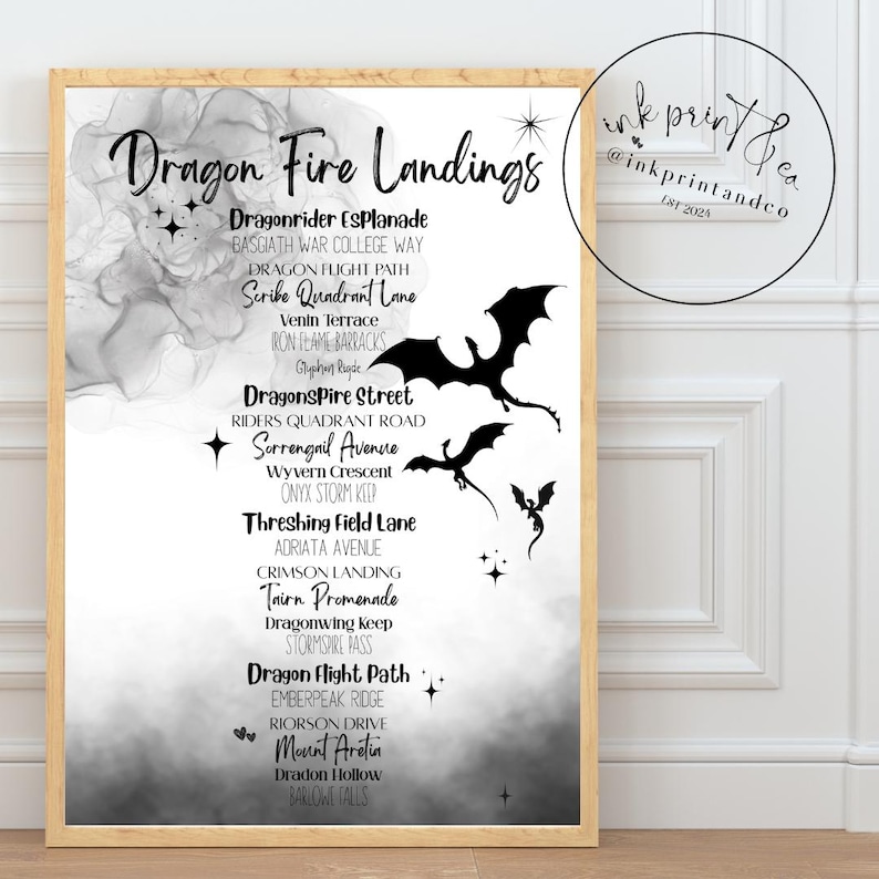 Fourth Wing Inspired Print, Dragon Fire Landings Map Art (digital ...