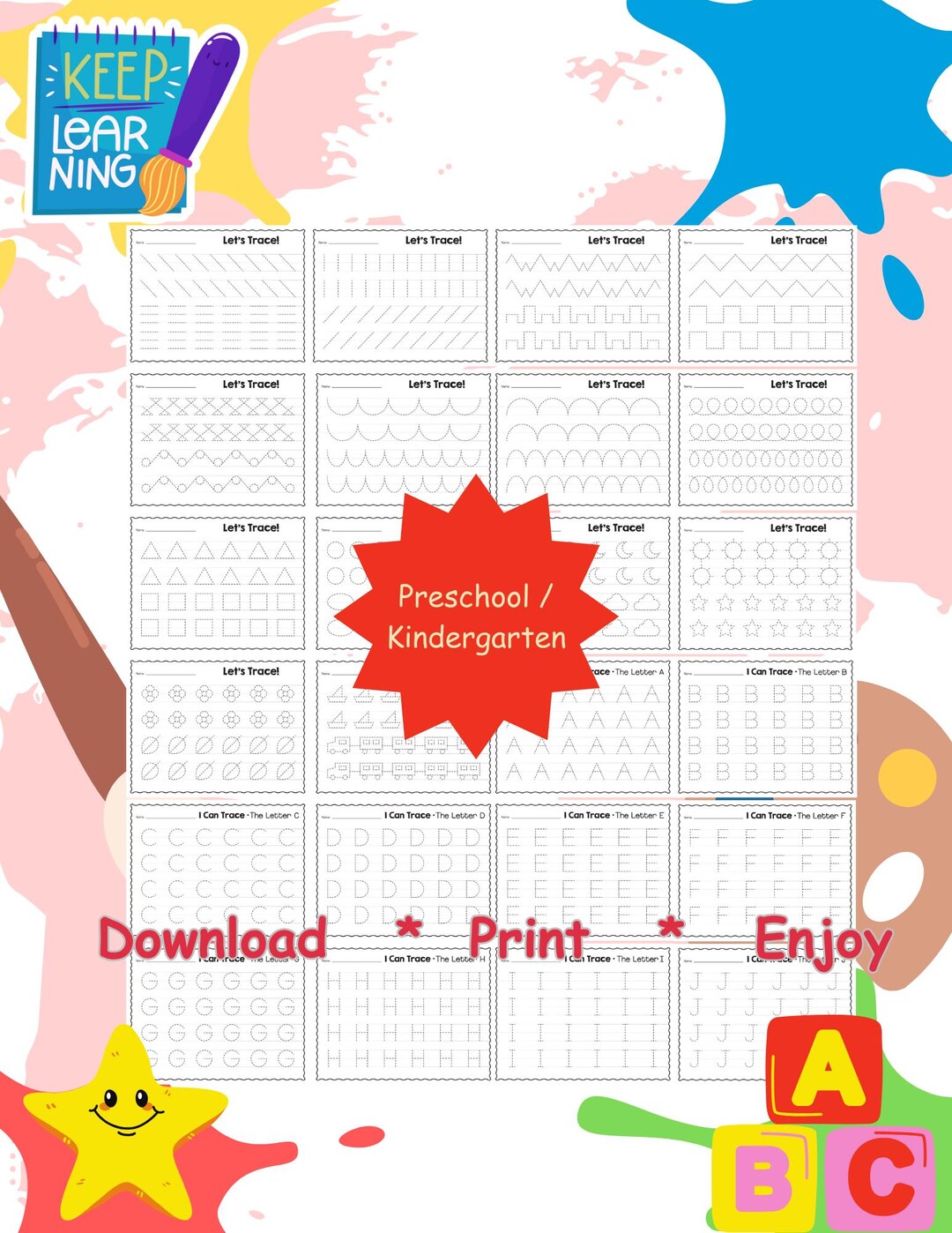 Printable Practice Tracing Worksheet for Kids Ages 3-6 Years Old ...