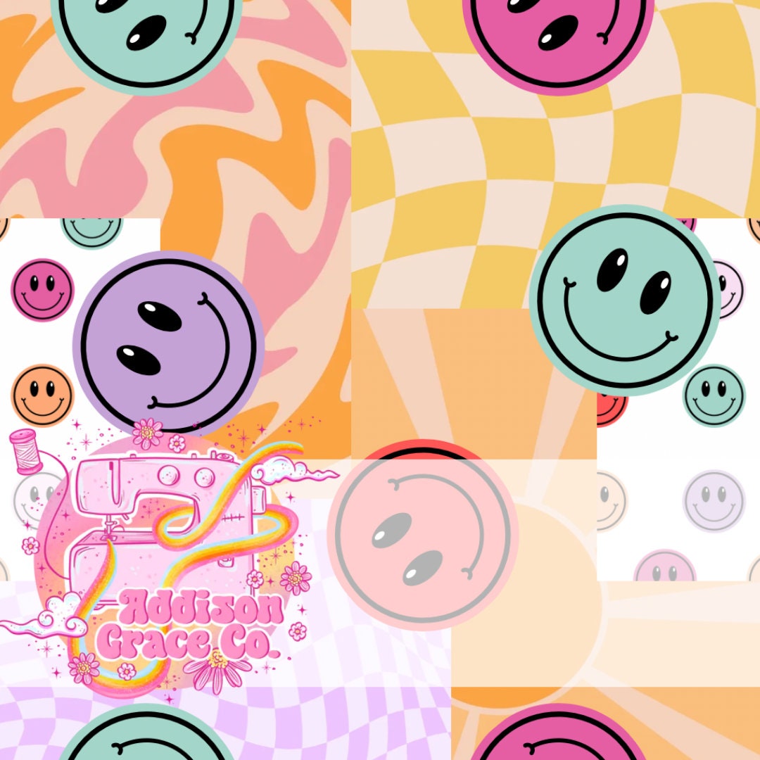 Colorful Checkered Groovy Rainbow Smiley Faces Seamless File - Etsy
