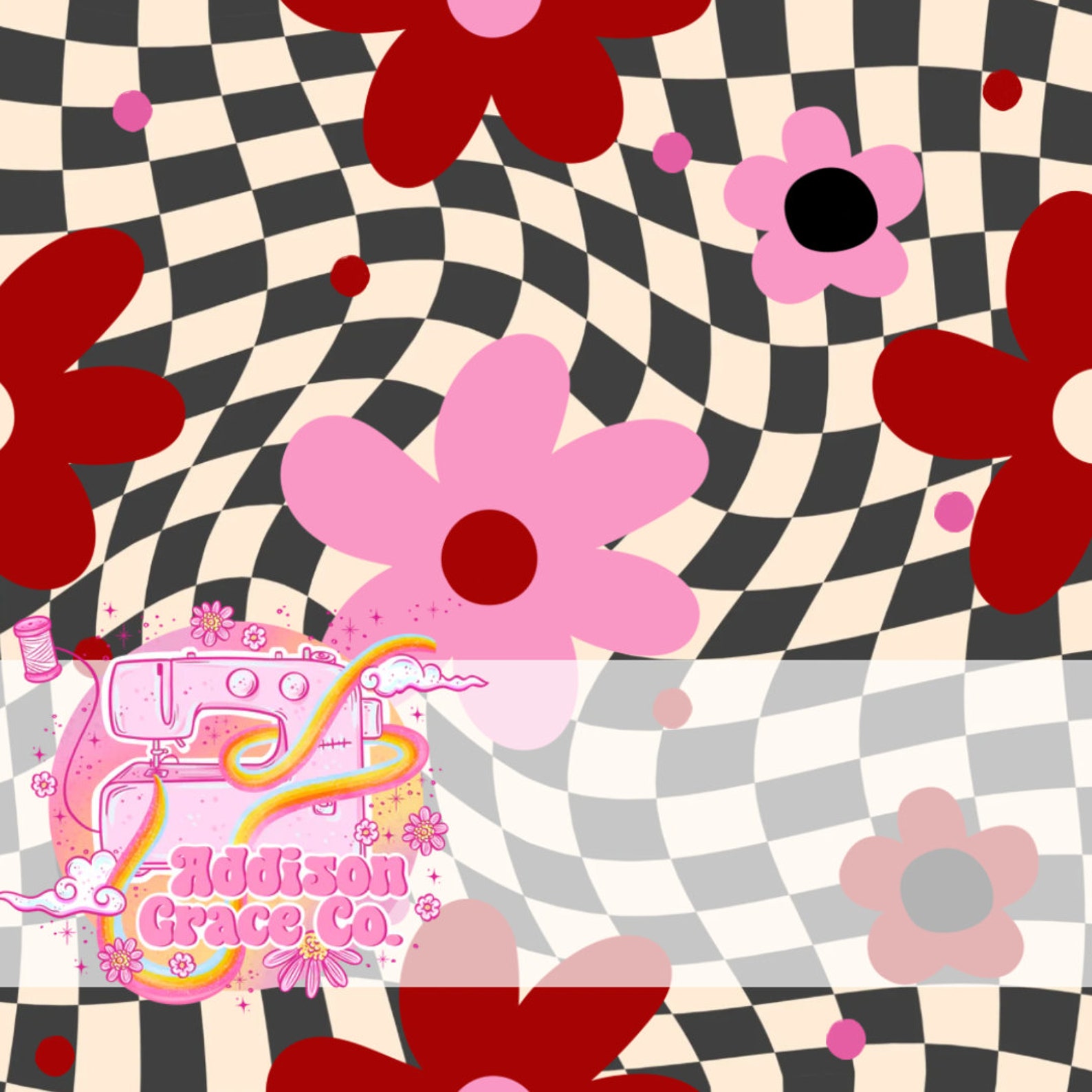 Red Pink Flowers on Checkers Summer Seamless File - Etsy