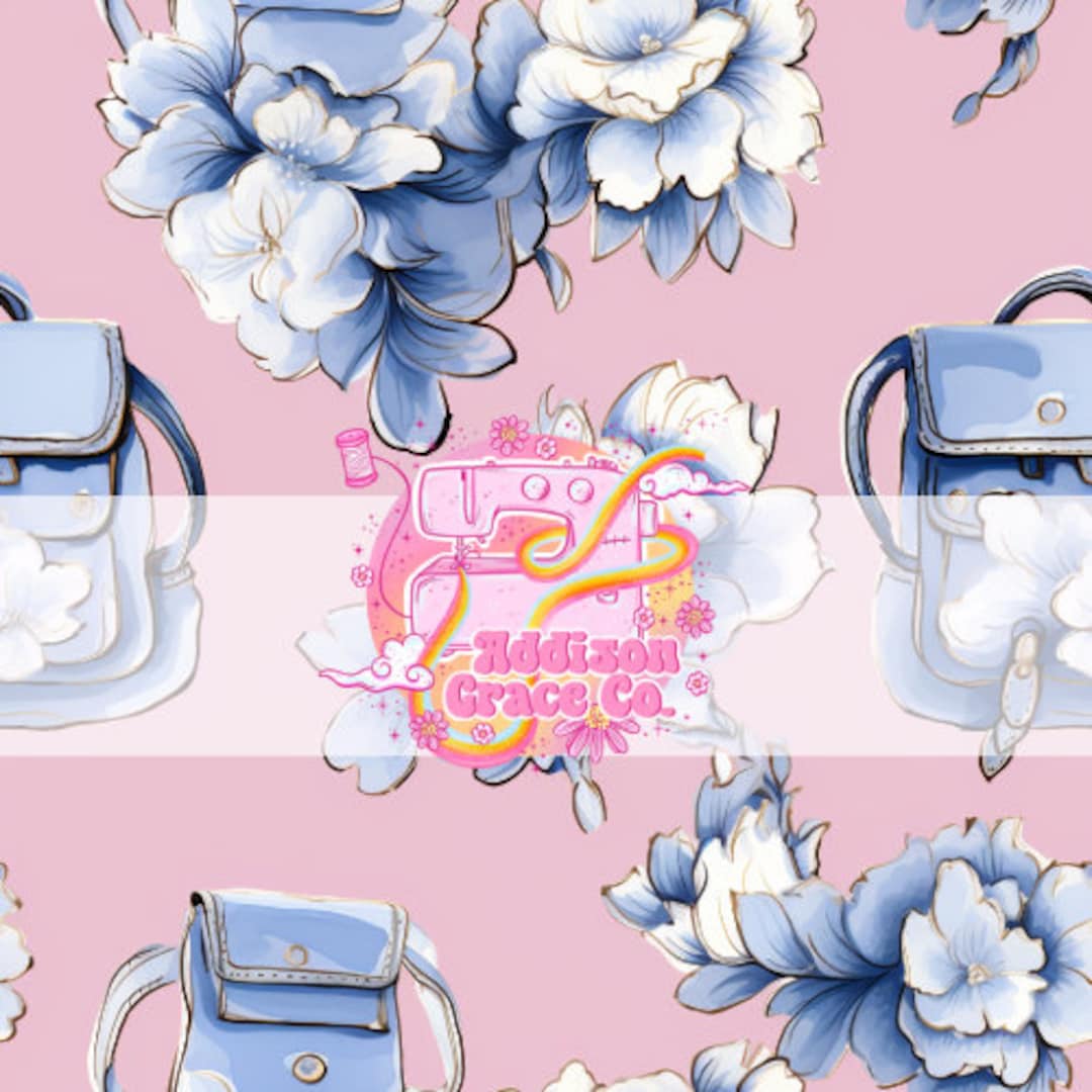 Back to School Blue Floral Backpacks Seamless Design by Addison Grace ...
